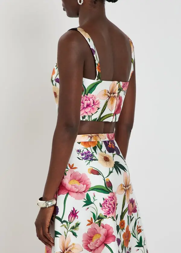 Borgo De Nor Didi Floral Print Cropped Taffeta Top