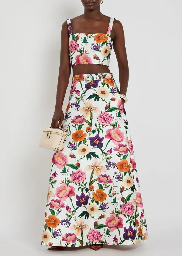 Borgo De Nor Didi Floral Print Cropped Taffeta Top