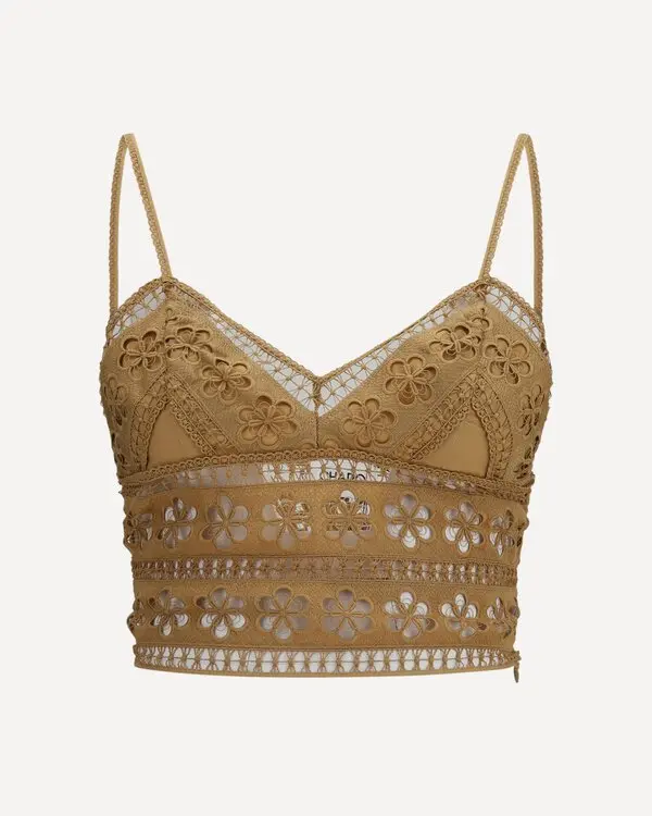 Charo Ruiz Ibiza Melie Embroidered Lace Top - Brown