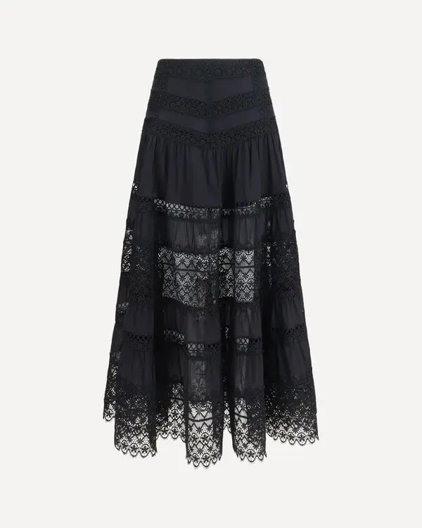 Charo Ruiz Ibiza Serza Long Skirt In Cotton Voile - Black