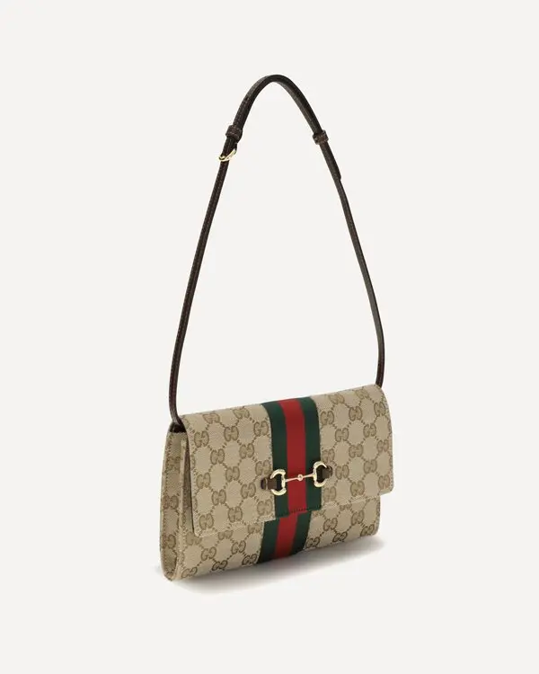 Gucci Horsebit Web Wallet With Shoulder Strap - Brown