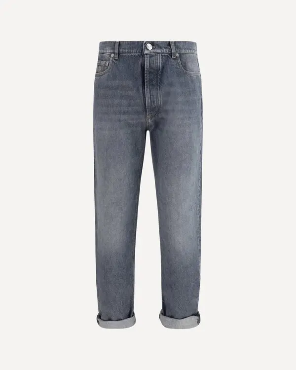 Brunello Cucinelli Straight-leg Turn-up Jeans - Grey