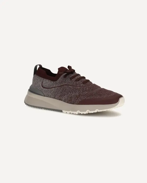 Brunello Cucinelli Techno Cotton Knit Lace-up Sneakers - Bordeaux