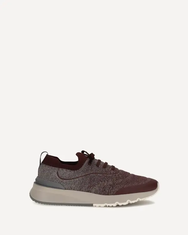 Brunello Cucinelli Techno Cotton Knit Lace-up Sneakers - Bordeaux