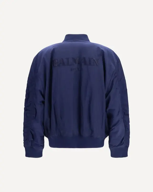 Balmain Embroidered Back Logo Bomber Jacket - Blue