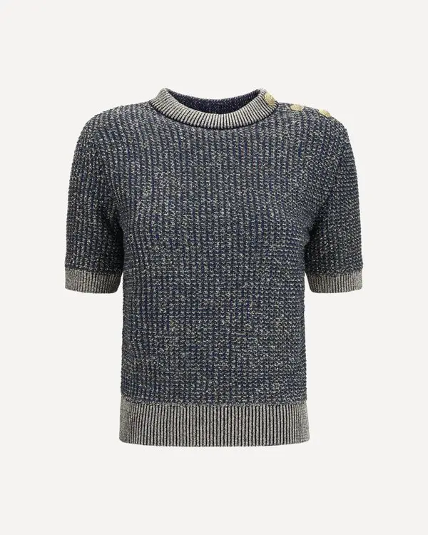 Balmain Short-sleeve Sequined Sweater With Buttons
