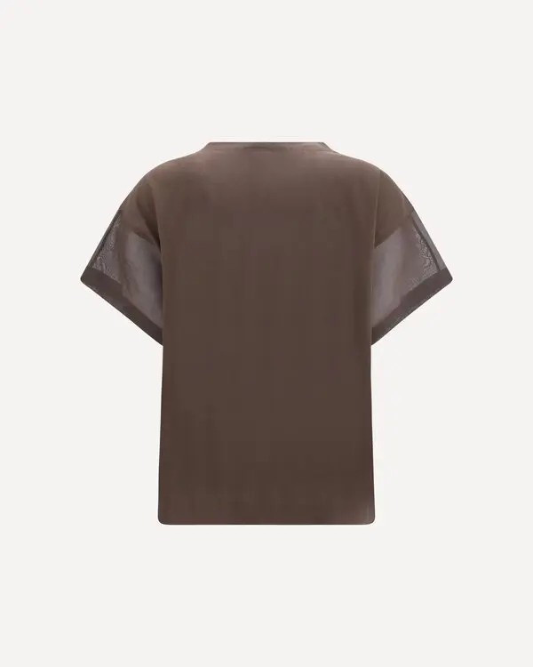 Brunello Cucinelli Cotton T-shirt With Sheer Sleeves And Side Panels - Brown