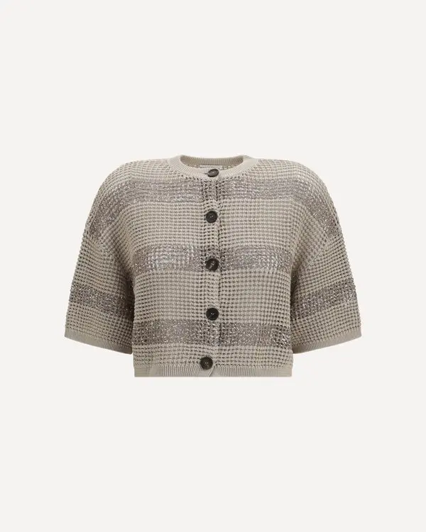 Brunello Cucinelli Striped Openwork Cotton Cardigan