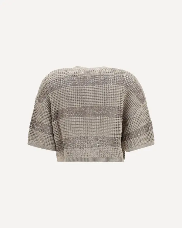 Brunello Cucinelli Striped Openwork Cotton Cardigan