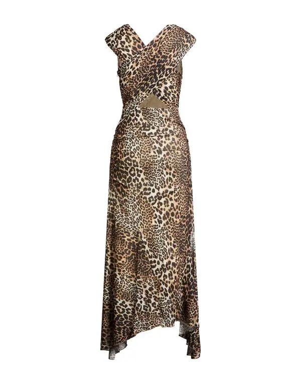 GANNI Leopard-print Asymmetrical Maxi Dress - Sand