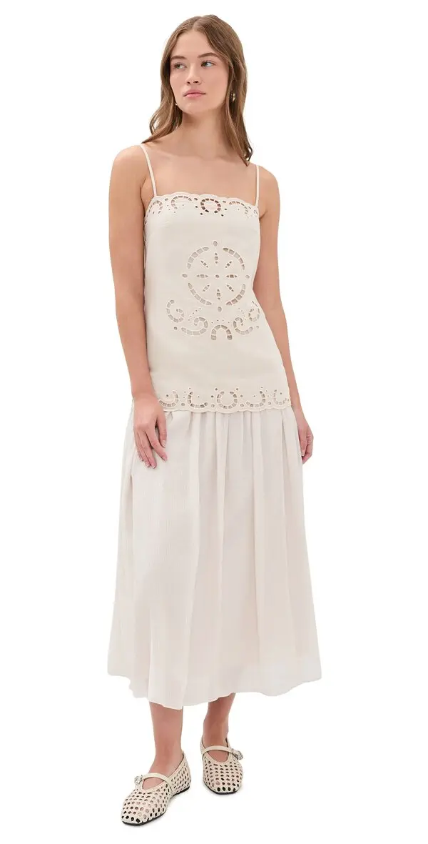 Moon River Spaghetti Strap Tube Top Midi Dress - Cream