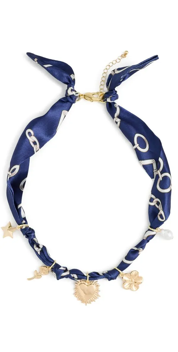 ADINA EDEN Bandana Heart Charm Necklace - Blue