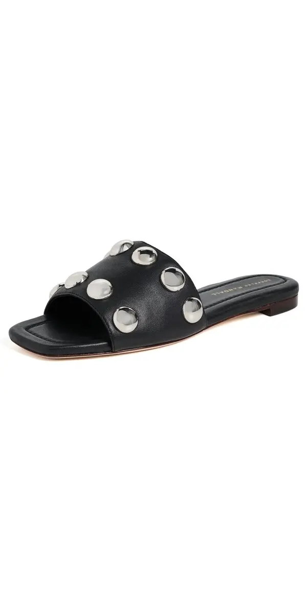 LOEFFLER RANDALL Hayes Studded Flat Sandals - Black/silver