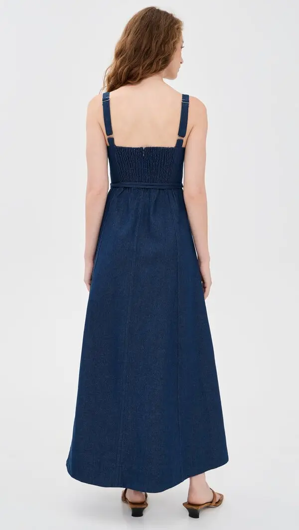 Moon River Self Belt Midi Denim Dress