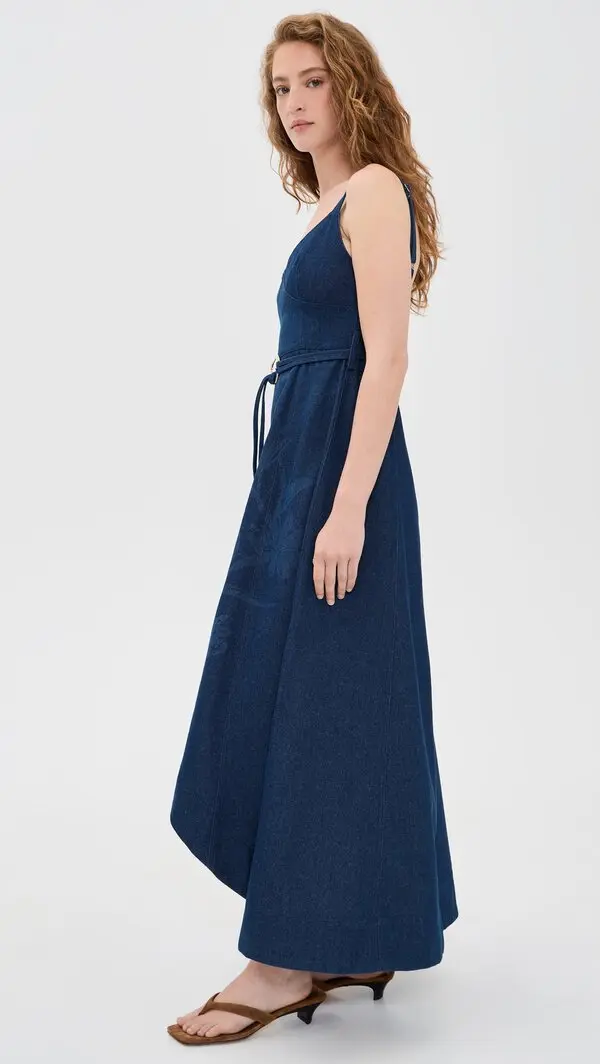 Moon River Self Belt Midi Denim Dress
