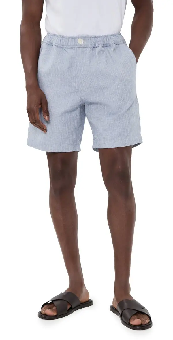 WAX LONDON Cotton Linen Herringbone Shorts - Light Blue