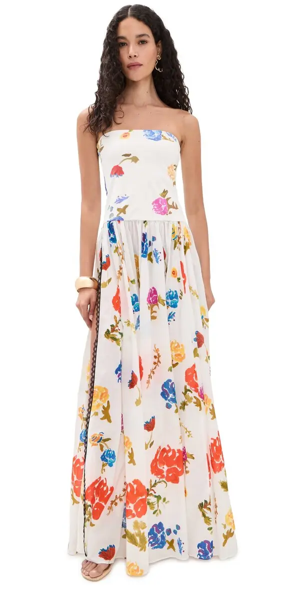 Caroline Constas Marianna Strapless Floral Print Maxi Cover-up - White Multi