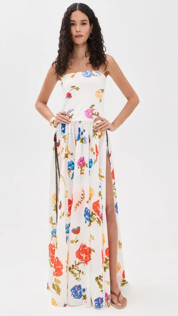 Caroline Constas Marianna Strapless Floral Print Maxi Cover-up