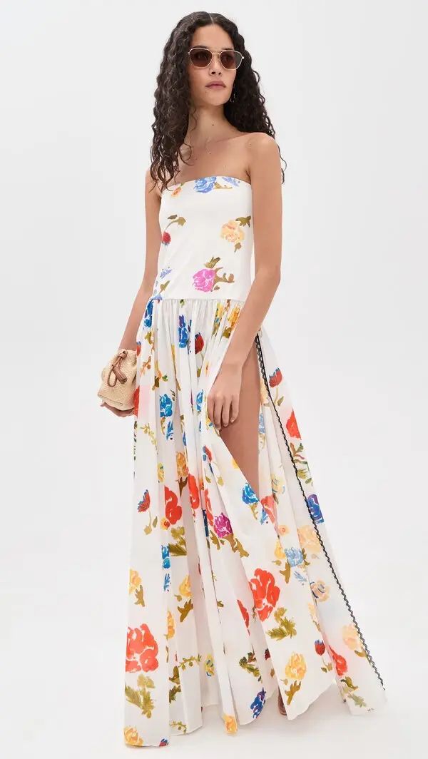 Caroline Constas Marianna Strapless Floral Print Maxi Cover-up