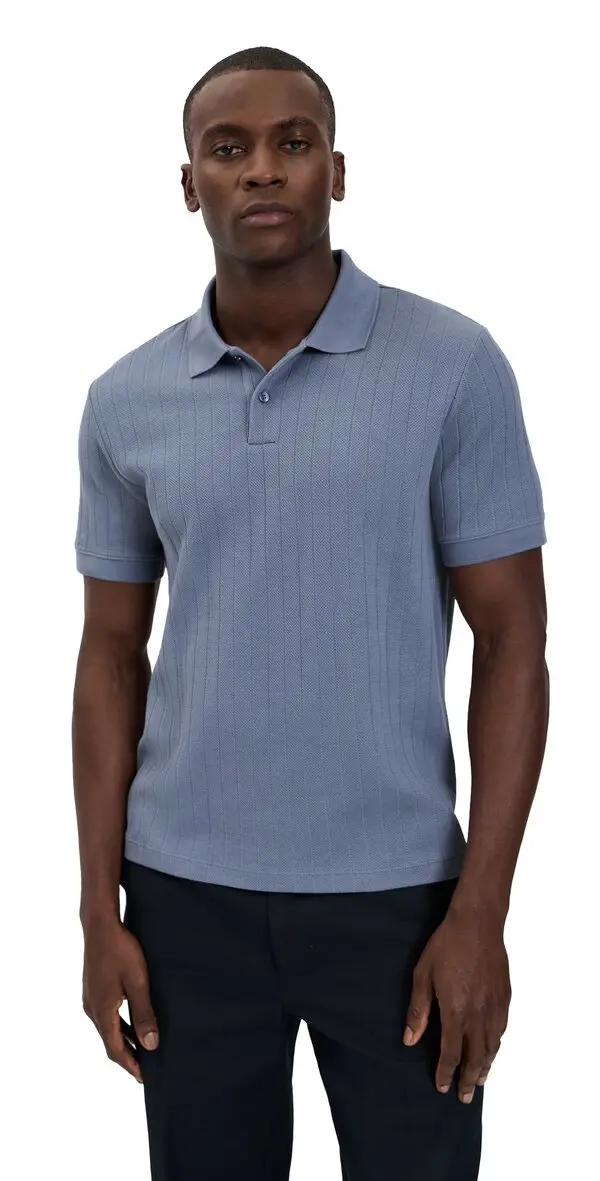 Vince Drop Needle Stripe Polo - Hawk Blue