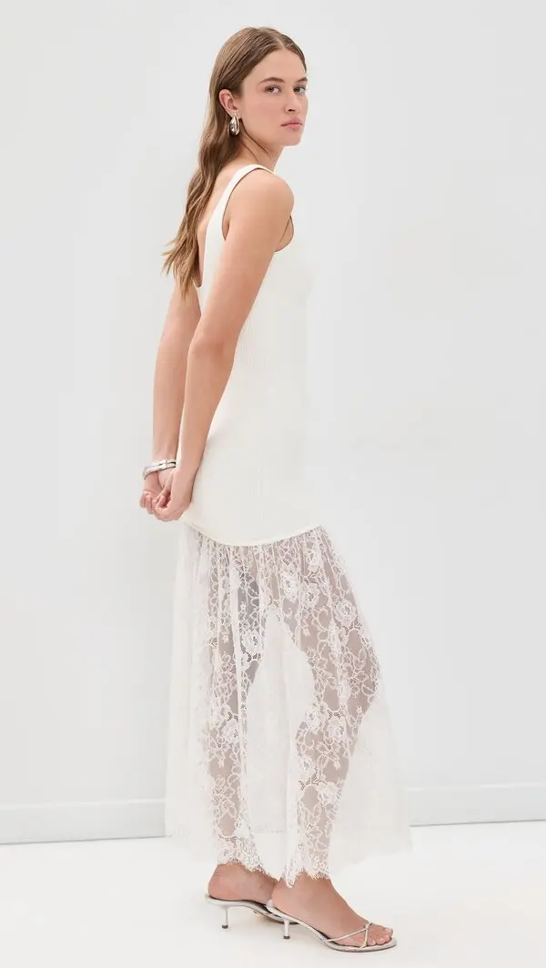FLEUR DU MAL Jolie Ribbed Knit And Lace Dress