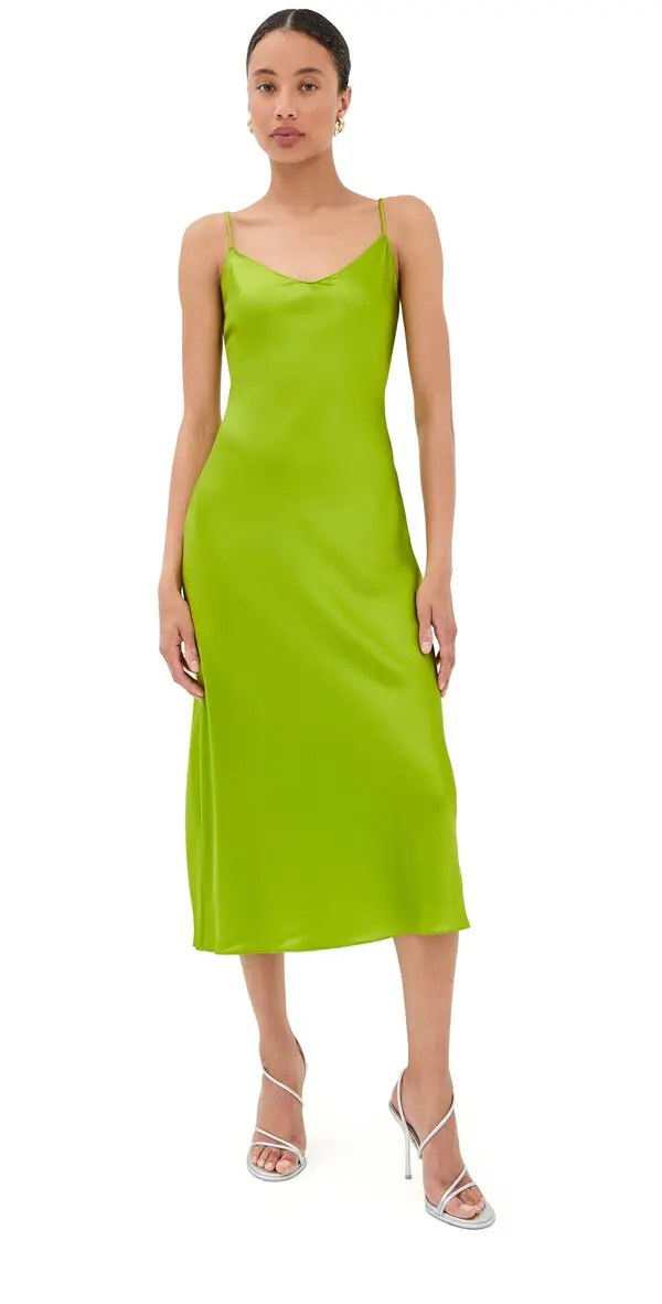 Sablyn Taylor V-neck Silk Midi Dress - Chartruese