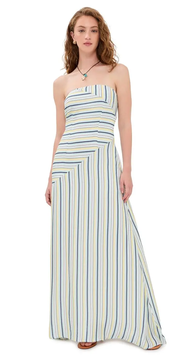 SEVEN WONDERS Calissa Strapless Maxi Dress - Aqua/lemon Stripe