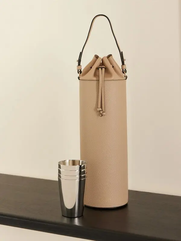 Smythson Grained Textured-leather Wine Tote - Gray