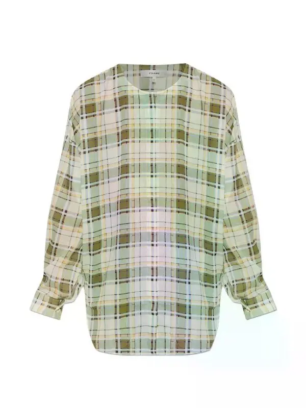 FRAME Plaid Pattern Long Sleeve Blouse - Neutrals