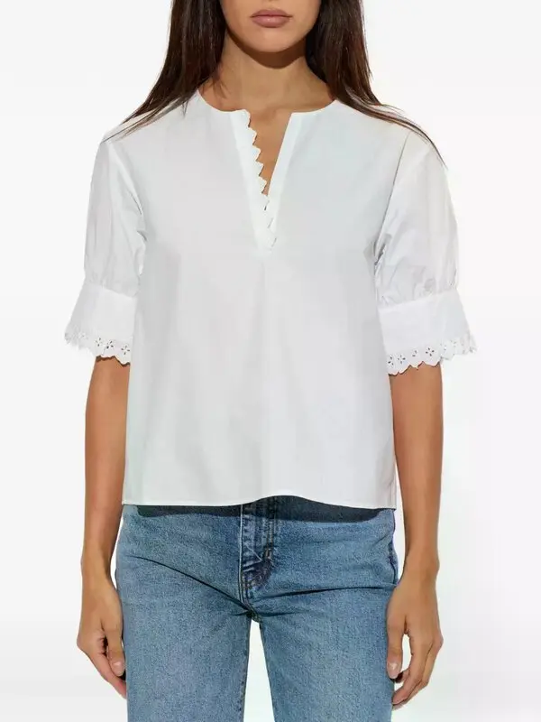 FRAME Broderie Anglaise Puff-sleeve Top - White
