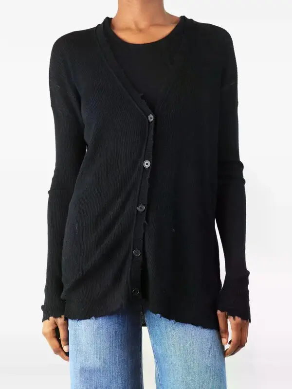 Helmut Lang Distressed Ribbed-knit Cardigan