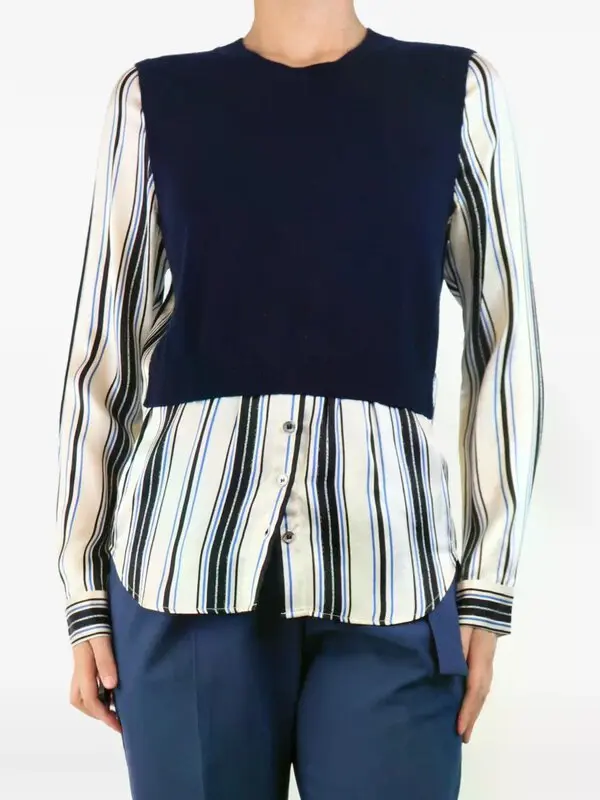 Veronica Beard Layered Striped Silk-sleeve Sweater - Neutrals