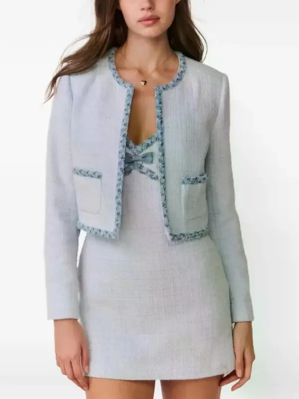 LoveShackFancy Azula Bouclé Cropped Jacket - Blue
