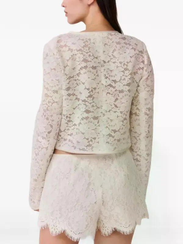 LoveShackFancy Ivory Lace Bow Detail Cropped Jacket