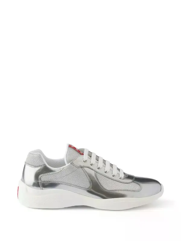 Prada America's Cup Metallic-leather And Bike Fabric Lace-up Sneakers - Silver