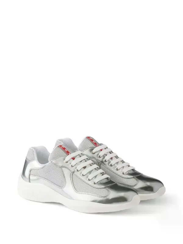 Prada America's Cup Metallic-leather And Bike Fabric Lace-up Sneakers - Silver