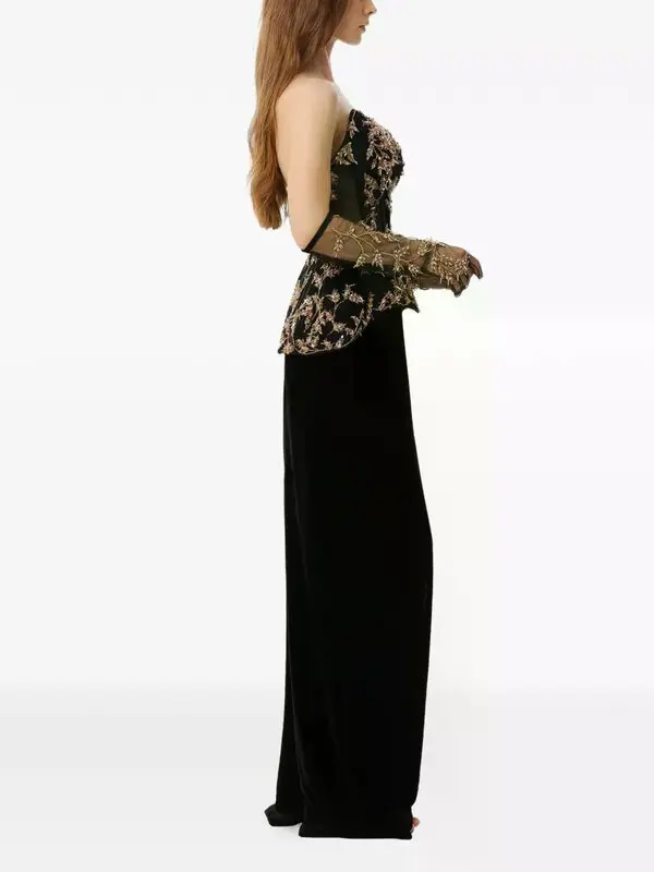 DINA MELWANI Embroidered Corset Maxi Dress