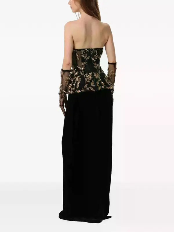DINA MELWANI Embroidered Corset Maxi Dress