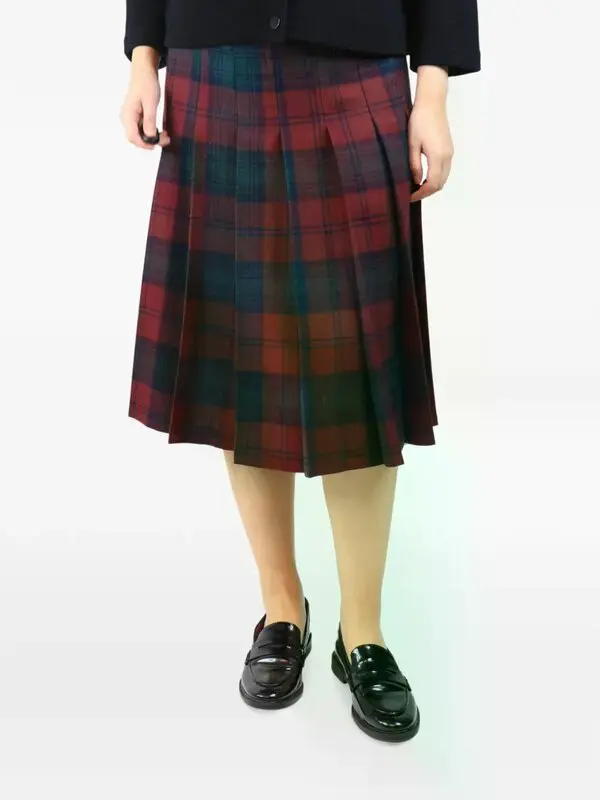 Red Valentino Check Pleated Midi Skirt
