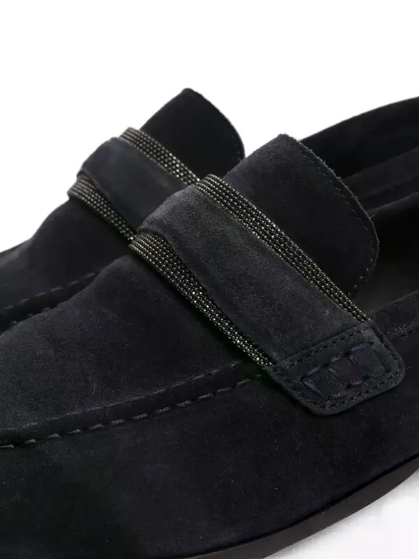 Brunello Cucinelli Monili Bead-embellished Suede Loafers - Blue