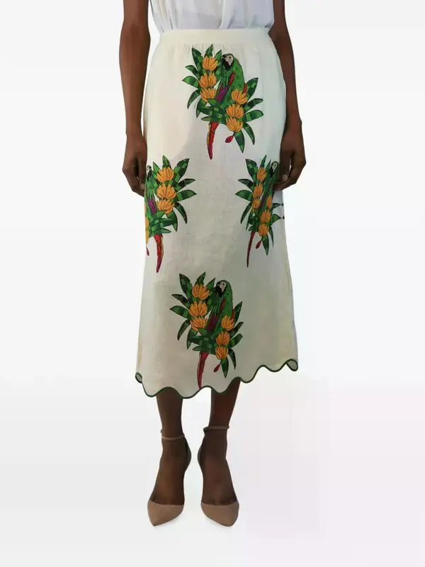 Farm Rio Scalloped Midi Skirt - Neutrals