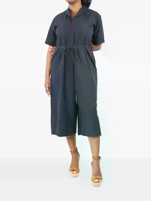 ÉCOLE DE CURIOSITÉS Short-sleeved Wide-leg Jumpsuit With Notch Lapels And Self-tie Waist - Grey