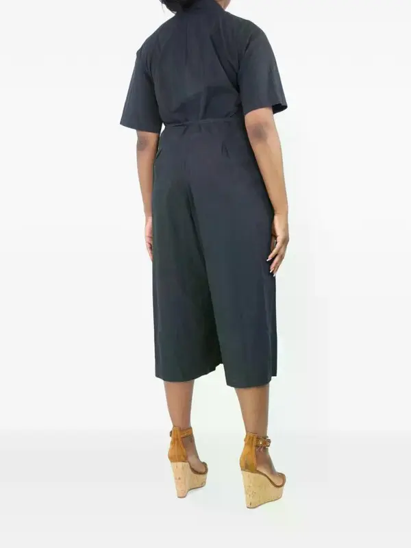 ÉCOLE DE CURIOSITÉS Short-sleeved Wide-leg Jumpsuit With Notch Lapels And Self-tie Waist