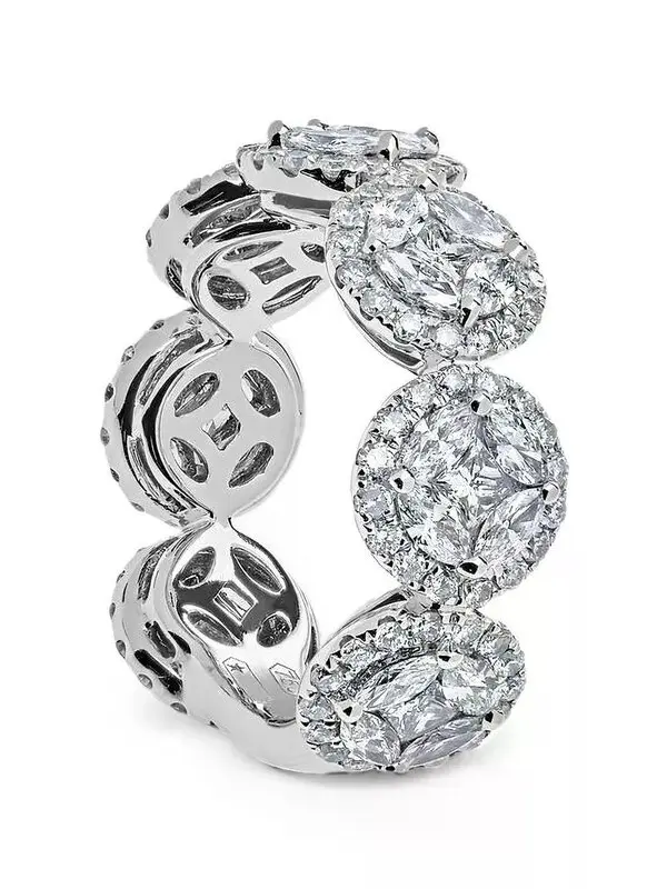 JEWELS AFICIONADO Marquise And Round Cut Diamond Halo Ring In 18k White Gold - Silver
