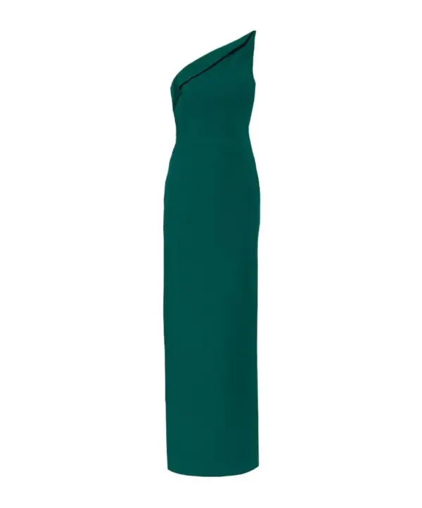 Roland Mouret One-shoulder Wool And Silk Corset Gown - Green