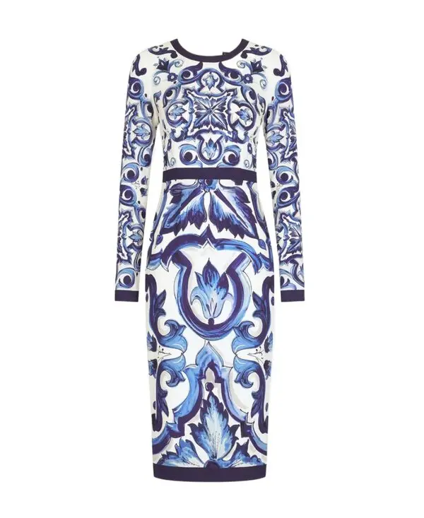Dolce & Gabbana Majolica-print Long-sleeved Midi Dress - Blue