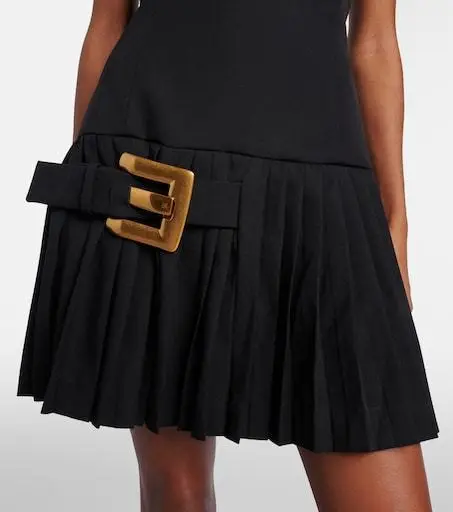 Balmain Pleated Virgin Wool Minidress
