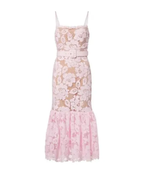 SELF-PORTRAIT Belted Crochet Midi Dress - Pink