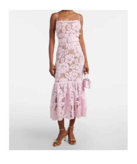 SELF-PORTRAIT Belted Crochet Midi Dress