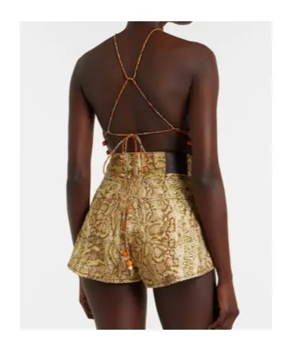 ALEMAIS Boa Snake-print Denim Shorts
